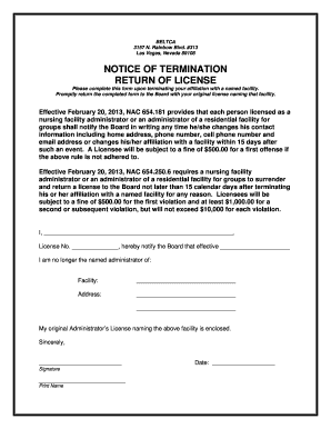 Fillable Online beltca nv Notice of Termination - Return of License Fax ...