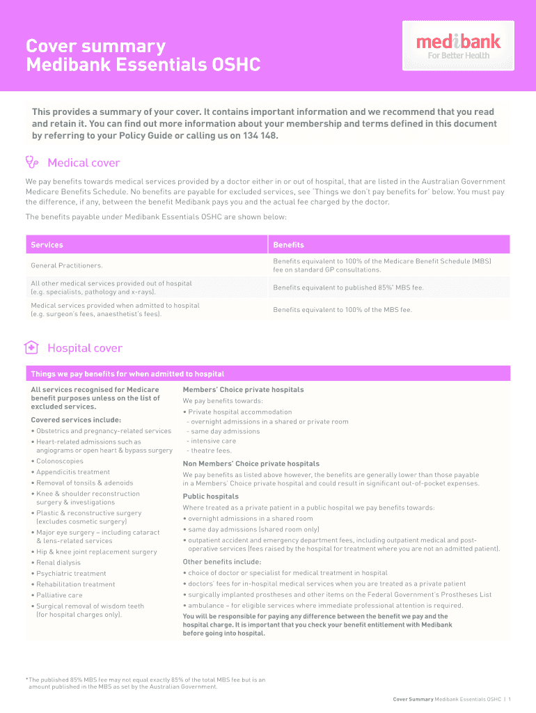 Fillable Online Medibank Essentials OSHC Fax Email Print - pdfFiller