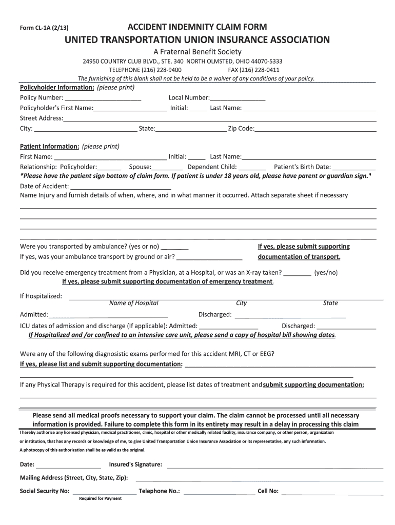 Fillable Online utuia Accident Indemnity Claim Form Fax Email Print ...