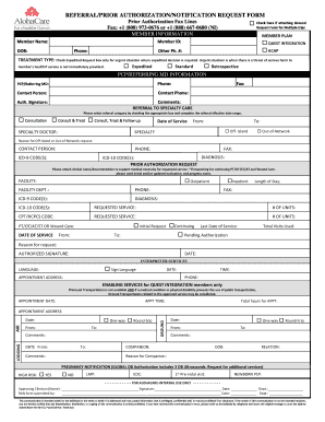 Fillable Online alohacare Referralprior authorizationnotification ...