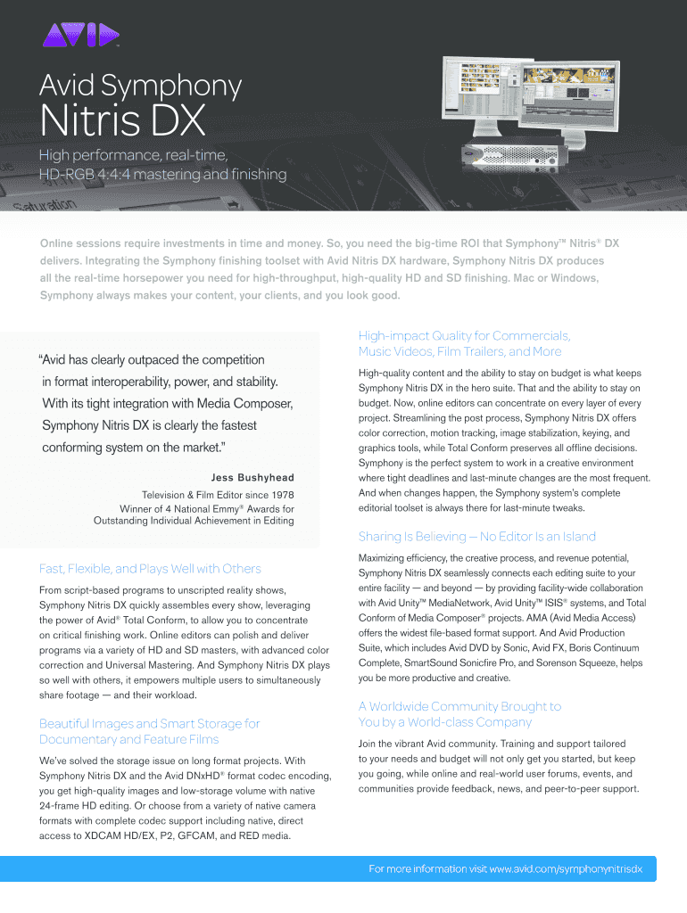 Fillable Online Symphony Nitris DXpdf - Avid Technology Fax Email Print ...