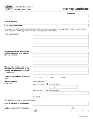 Fillable Online dva gov Hearing Certificate Fax Email Print - pdfFiller