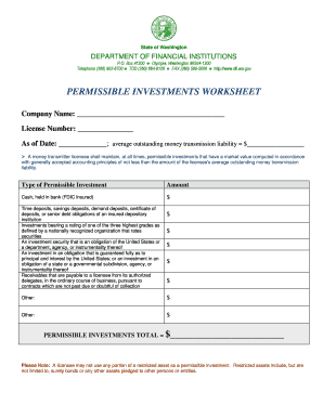 Fillable Online dfi wa Permissible Investments Worksheet Permissible ...