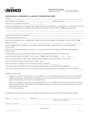 Fillable Online AMATEUR BUILT EXPERIMENTAL AIRCRAFT INFORMATION ... Fax ...