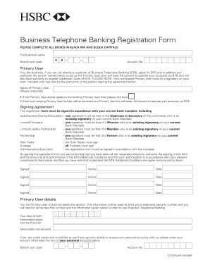 Fillable Online Business Telephone Banking Registration Form - HSBC Fax ...