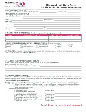Fillable Online documents jcahpo Biographical data Form and Financial ...