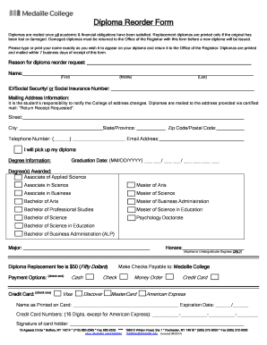 Fillable Online medaille Diploma Reorder Form - Medaille College ...