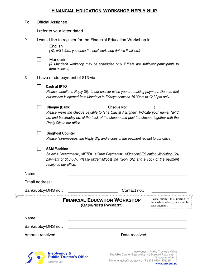 Fillable Online FINANCIAL EDUCATION WORKSHOP REPLY SLIP To Official Fax ...