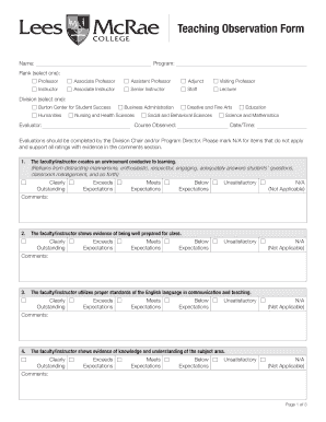 Fillable Online lmc Teaching Observation Form Fax Email Print - pdfFiller