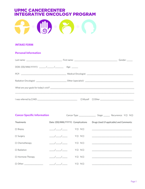 Fillable Online Intake Form - UPMC CancerCenter Fax Email Print - pdfFiller