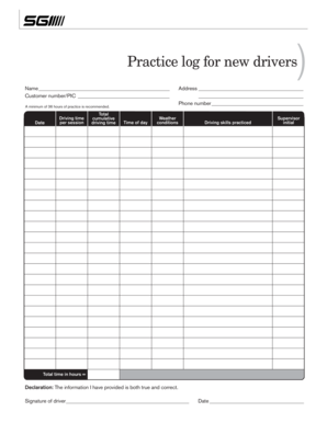 Fillable Online sgi sk Practice log for new drivers Practice log for ...