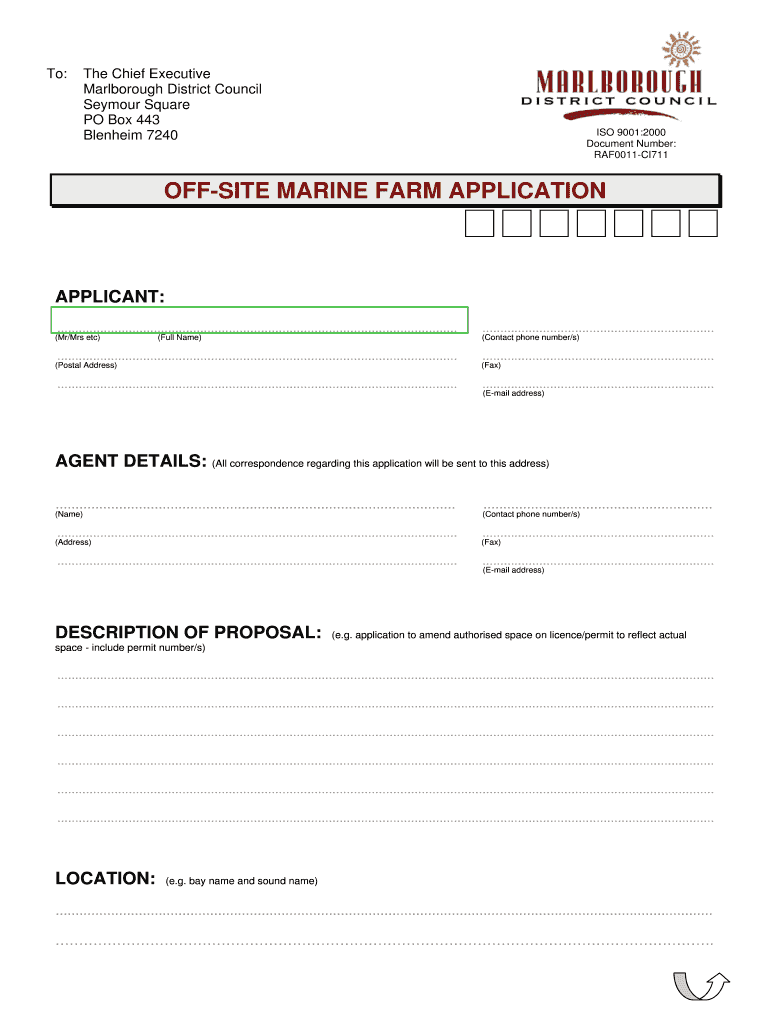 Fillable Online marlborough govt RAF0011-CI711-Off-site Marine Farm ...