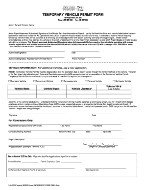 Fillable Online Temporary vehicle permit form - Mineta San Jos ...