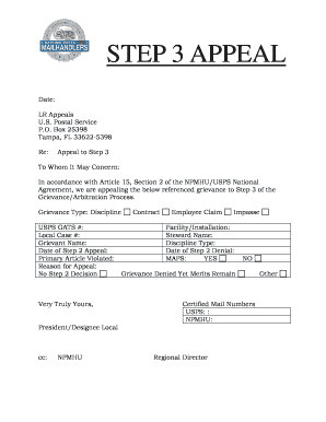Fillable Online local300npmhu STEP 3 APPEAL - NPMHU Local 297 Fax Email ...