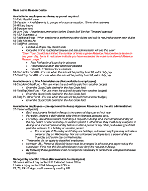 Fillable Online Main Leave Reason Codes Fax Email Print - pdfFiller