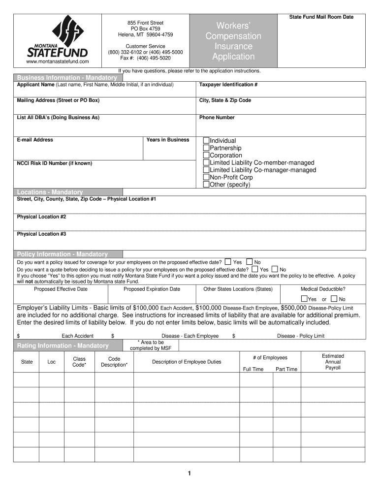 Fillable Online MSF Form 100a - Revised 1203 WC Insurance Application ...
