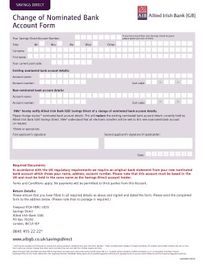 Fillable Online business aibgb co Change of Nominated Bank Account Form ...