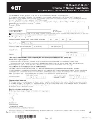 Fillable Online BT Business Super Choice of Super Fund form Fax Email ...
