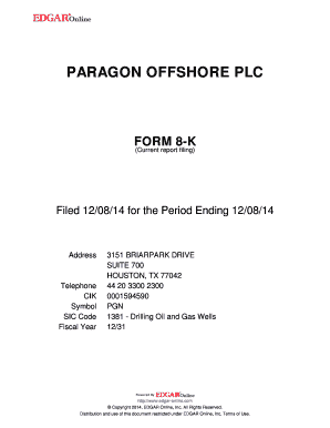 Fillable Online Paragon offshore plc form 8-k Fax Email Print - pdfFiller
