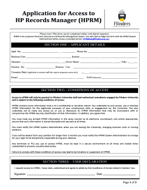 Fillable Online flinders edu HPRM Access Request Form - Flinders ...
