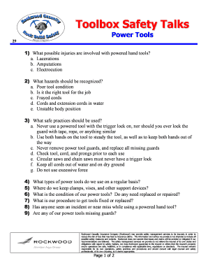 Fillable Online Rockwood Toolbox Safety Talks 29 Power Tools Rockwood ...