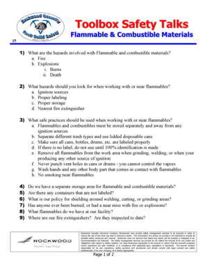 Fillable Online Rockwood Toolbox Safety Talks 15 Flammable Combustible ...