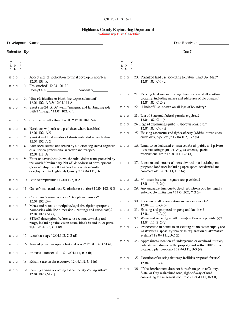 Fillable Online Preliminary Plat Checklist Fax Email Print - pdfFiller
