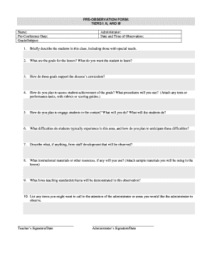 Teacher Observation Forms For Administrators | pdfFiller