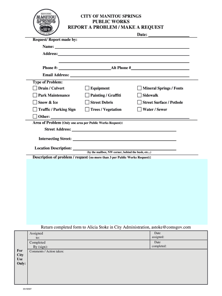 Fillable Online Public Works Request Form Fax Email Print - pdfFiller