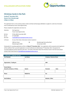 Fillable Online STALLHOLDER bAPPLICATIONb FORM Christmas Carols in bb ...