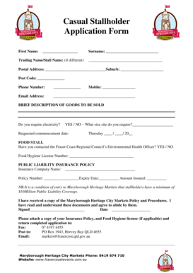 Fillable Online Casual Stallholder bApplicationb Form - Events Fax ...