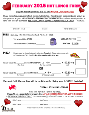 Fillable Online FEBRUARY b2015b HOT LUNCH bFORMb Fax Email Print ...