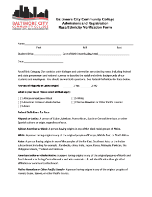 Fillable Online bccc Race and Ethnicity Verification Form - Baltimore ...