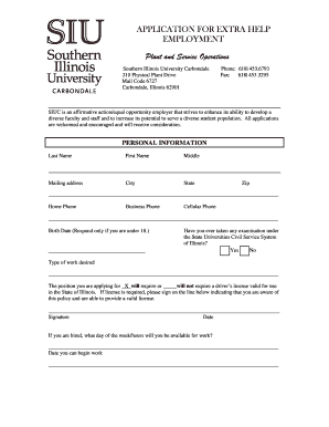 Fillable Online pso siu Extra-help Employment Application Form - PSO ...