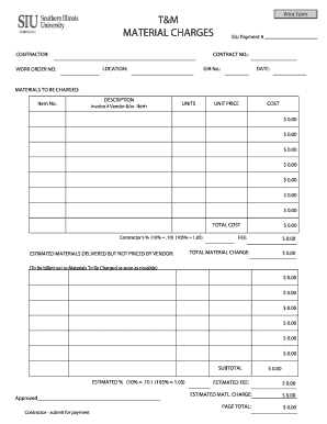 Fillable Online pso siu T&M MATERIAL CHARGES - pso siu Fax Email Print ...