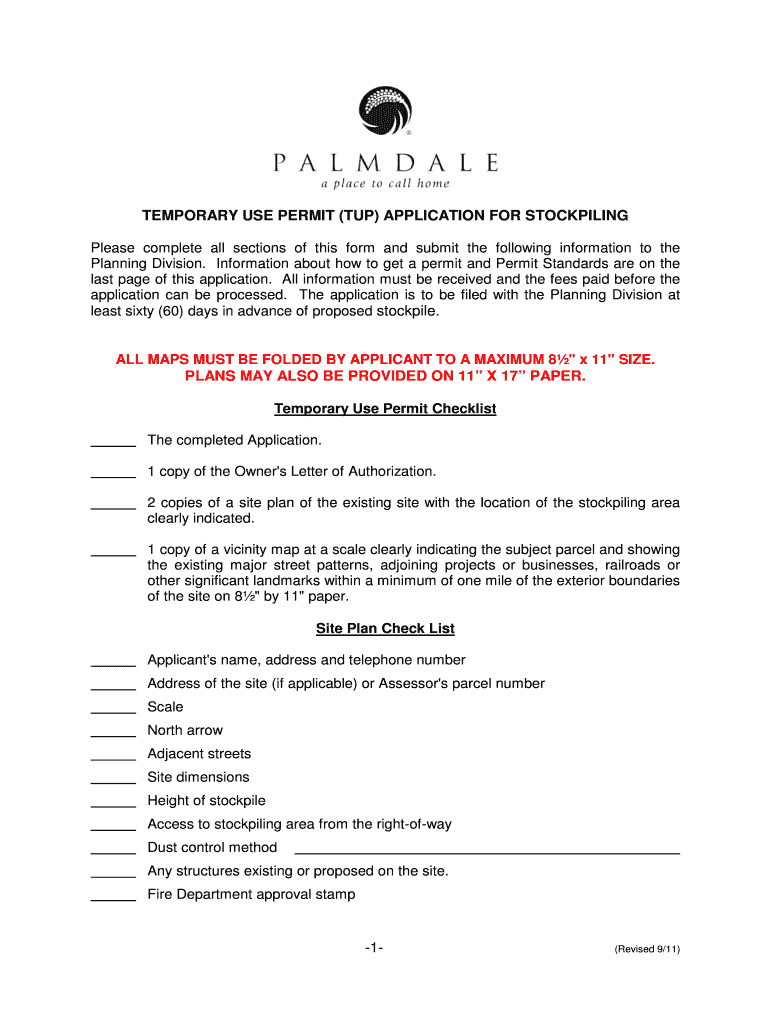 Fillable Online cityofpalmdale TUP Application for Stockpiling - 9-14 ...