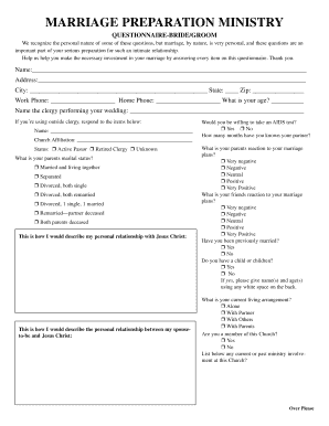 Fillable Online nazarene Marriage Prep Questionnaire for the Bride and ...