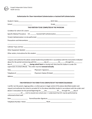 Fillable Online Authorization for Clean Intermittent Catheterization or ...