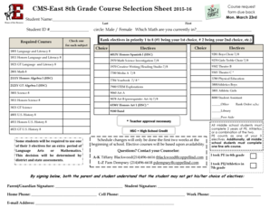 Fillable Online CMSEast 8th Grade Course Selection Sheet 201516 Home of the Broncos Student Name ...