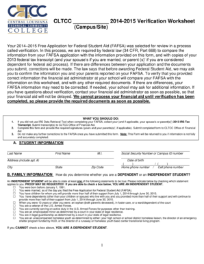 Fillable Online CLTCC 20142015 Verification Worksheet Fax Email Print - pdfFiller