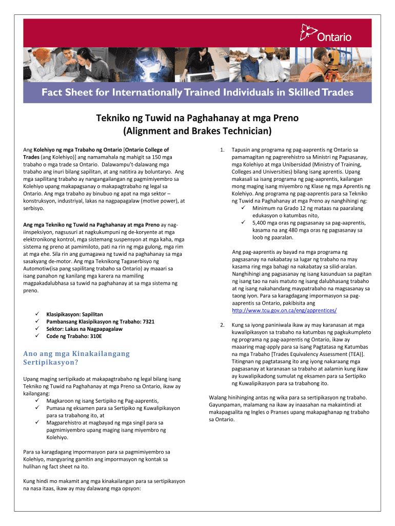 Fillable Online Tekniko ng Tuwid na Paghahanay at mga Preno Fax Email ...