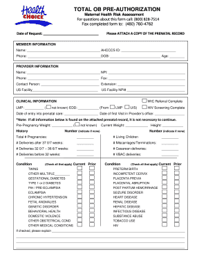 Fillable Online Maternal Health Risk Assessment Form - Health Choice ...
