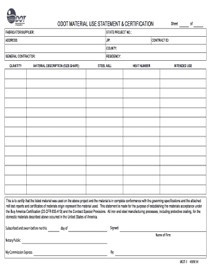 Fillable Online odot ODOT MATERIAL USE STATEMENT & CERTIFICATION - odot ...
