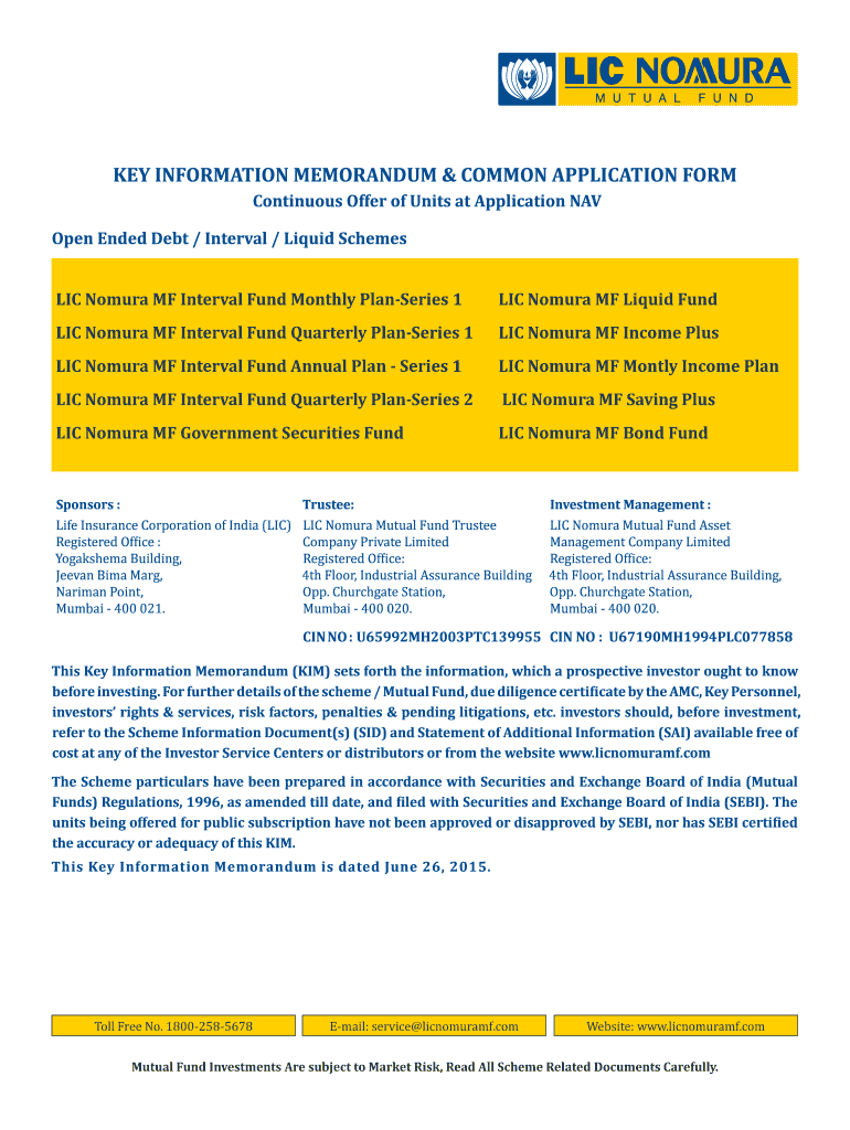 Fillable Online Debt Interval amp Liquid Schemes KIM and bApplicationb Form Fax Email Print ...