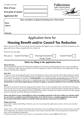 Fillable Online shepway gov Housing Benefit andor Council Tax Reduction ...