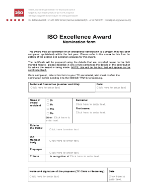 Fillable Online ISO Excellence Award Fax Email Print - pdfFiller