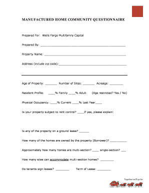 Fillable Online Manufactured Home Community questionnaire PDF - Wells ...