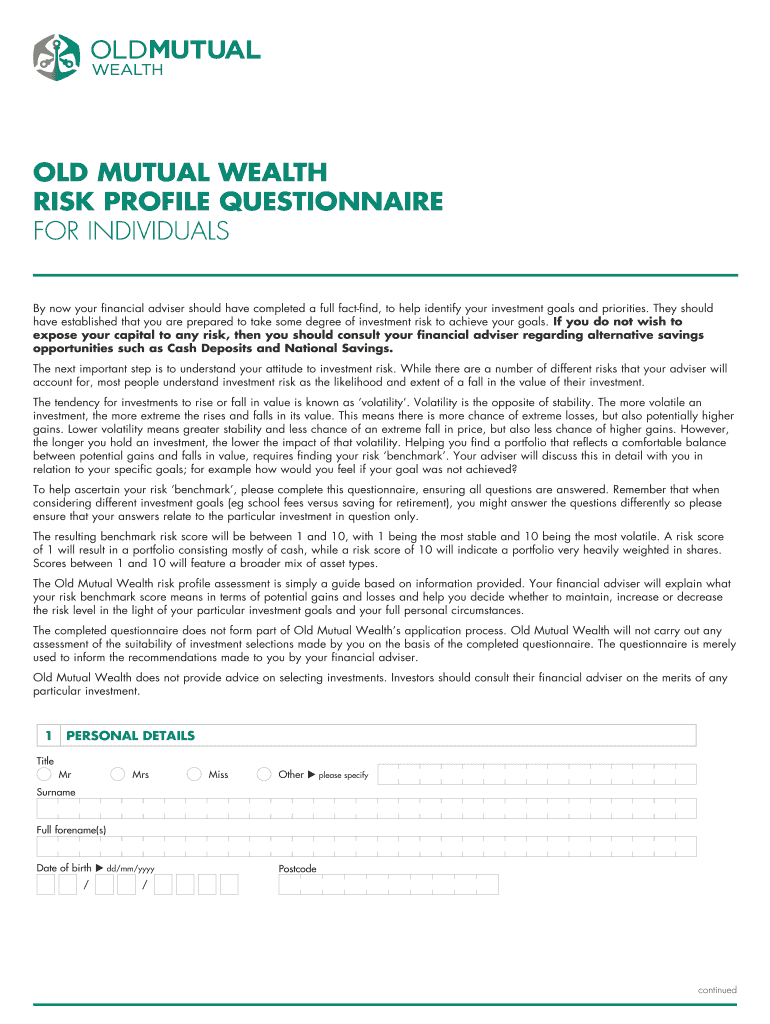 Fillable Online Old mutual wealth risk profile questionnaire for ...