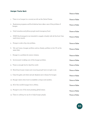 Fillable Online Hunger Facts Quiz Fax Email Print - pdfFiller
