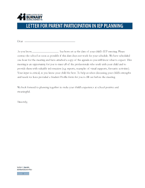Fillable Online LETTER FOR PARENT PARTICIPATION IN IEP PLANNING Fax ...